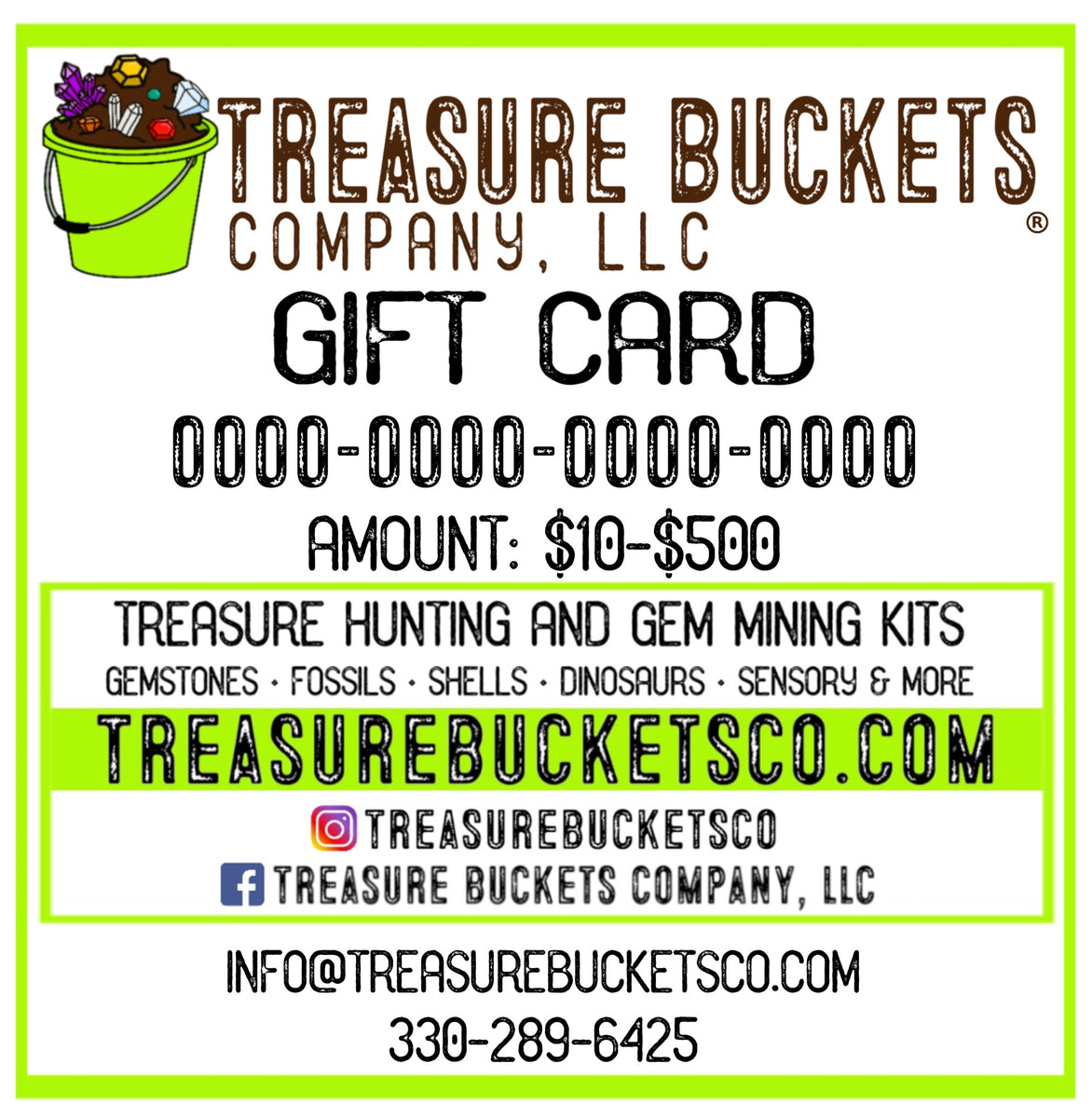 Treasure Buckets Company Gift Card – Treasure Buckets Company, LLC